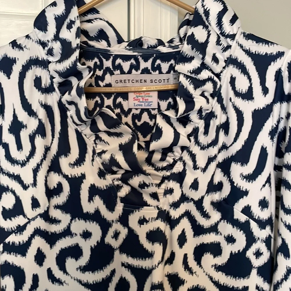 Gretchen Scott Designs | Dresses | Gretchen Scott Blue And White Ruffle ...